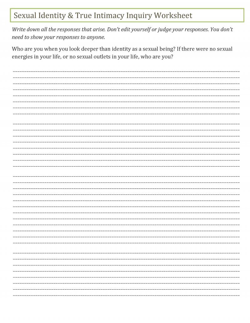 Sexual Identity & True Intimacy Inquiry Worksheet - Main Site