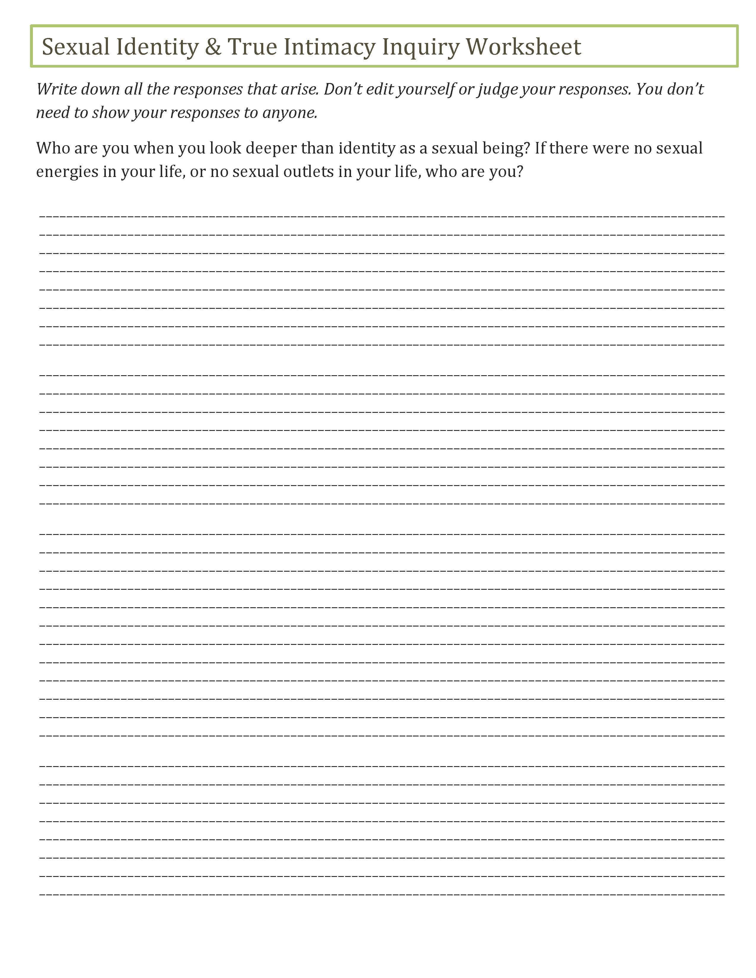 Sexual Identity & True Intimacy Inquiry Worksheet - Main Site