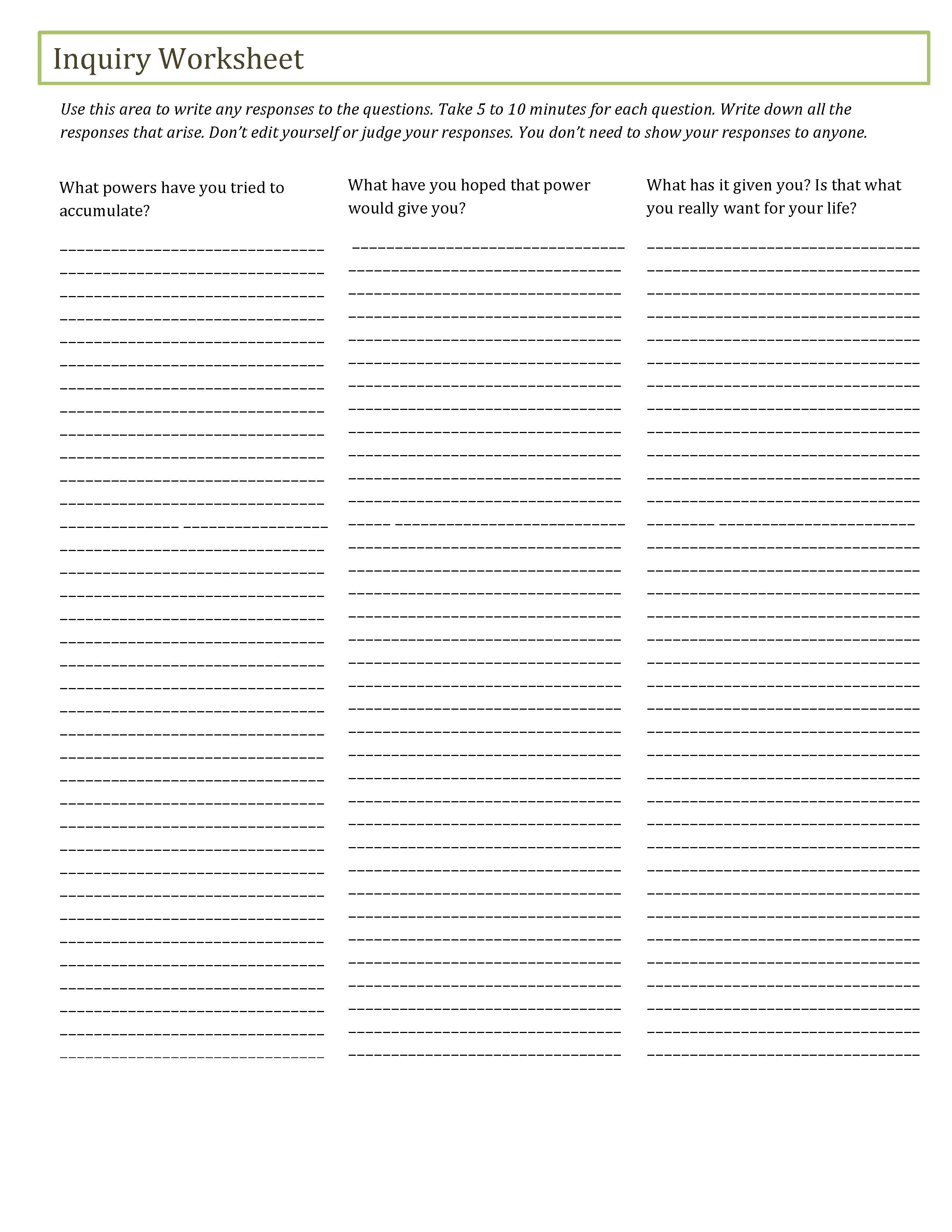 Personal Power Worksheet - Gangaji